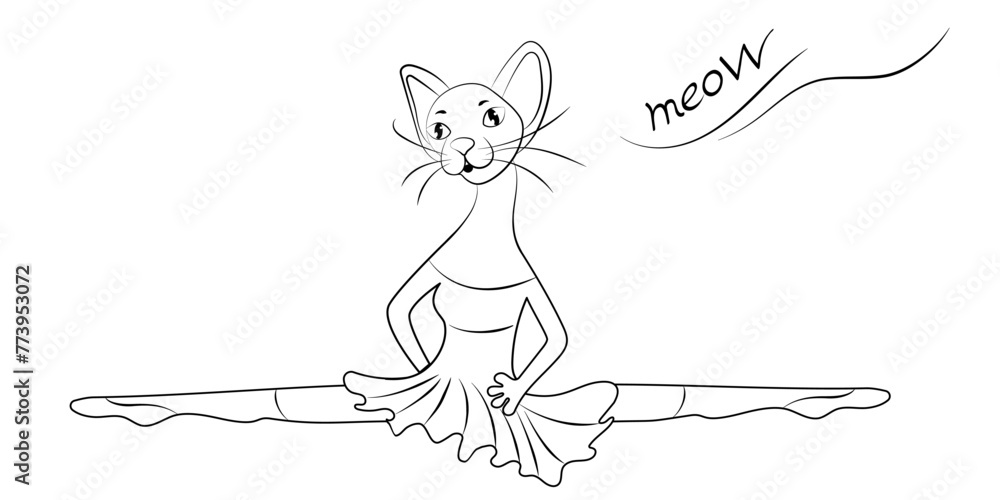 Cat with big ears in sportswear sits in the splits. Vector drawing of ...