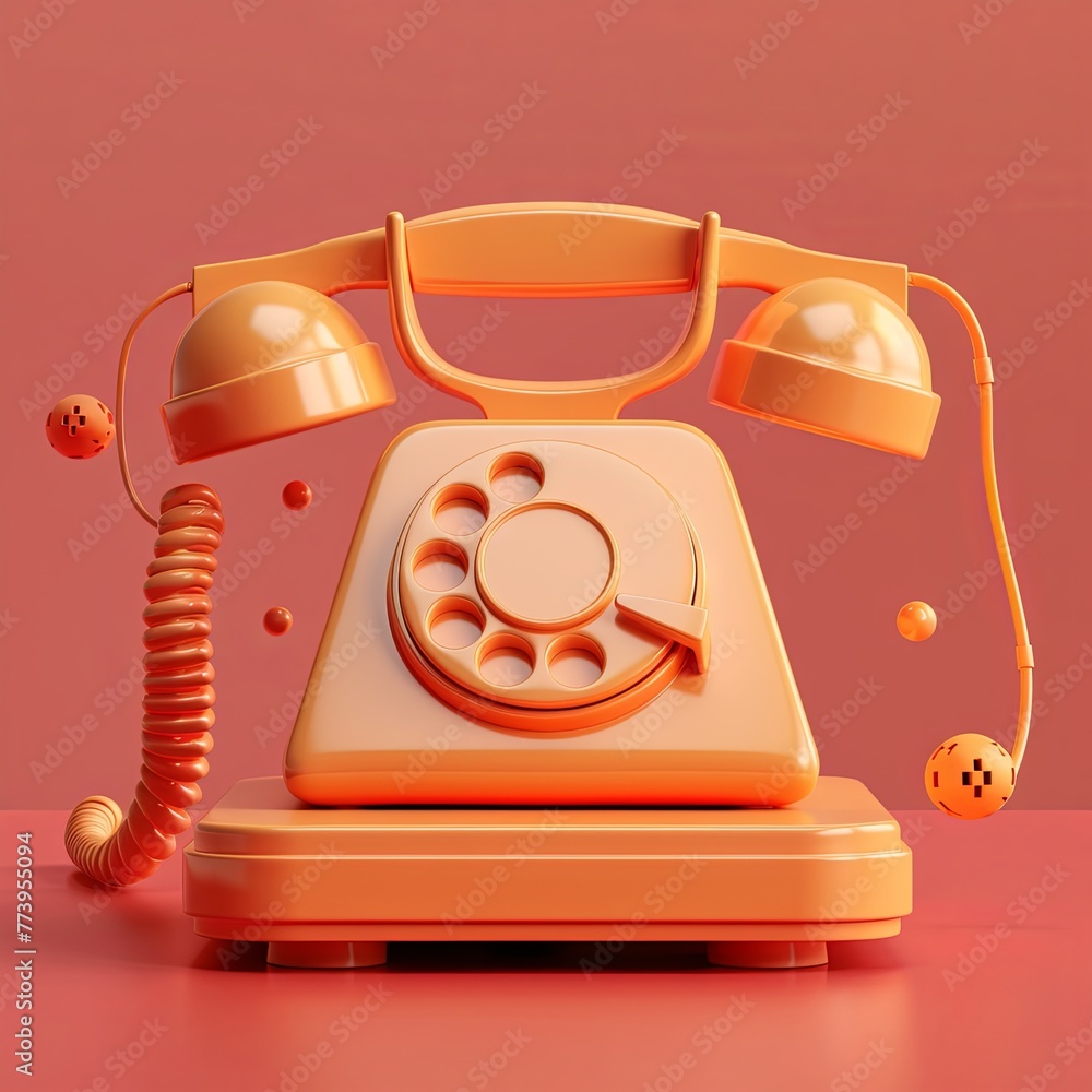 A classic vintage orange rotary telephone stands out against a matching ...