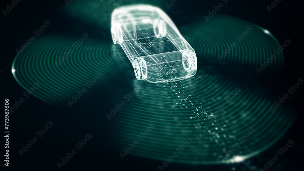Advanced motion graphics illustrate an autonomous vehicle equipped with ...