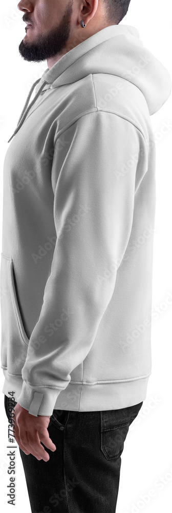 Mockup of a white hoodie on a man with a beard, PNG, side view Stock 写真 ...