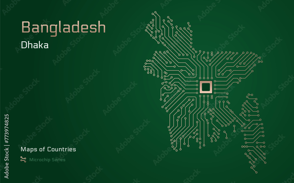 Vetor de Bangladesh Map with a capital of Dhaka Shown in a Microchip ...