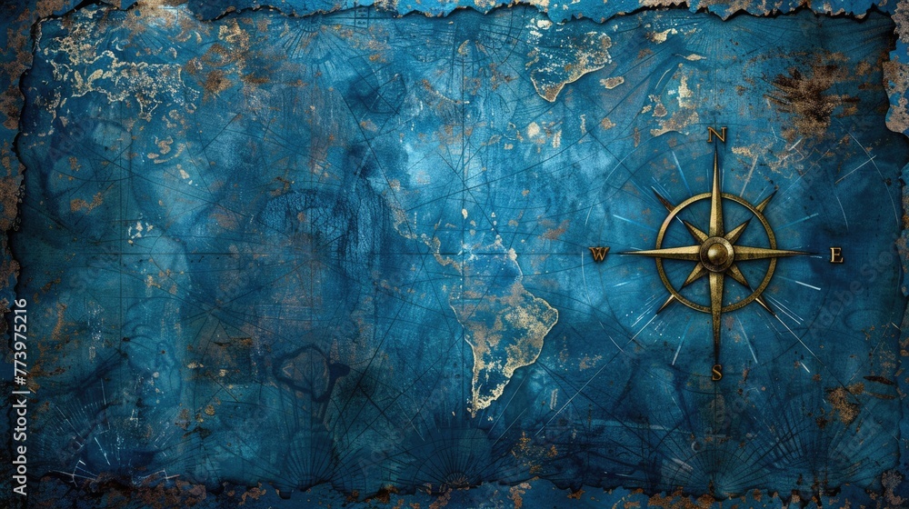 Vintage Blue Map. Aged antique map background for adventure and travel ...