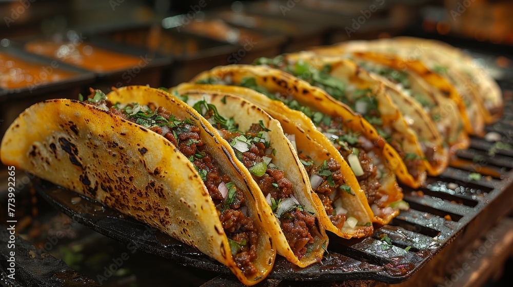 Mexican Street Tacos: A dynamic shot of street tacos being prepared ...