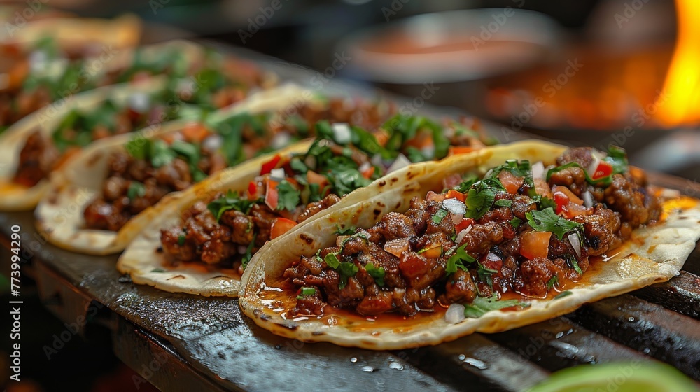 Mexican Street Tacos: A dynamic shot of street tacos being prepared ...