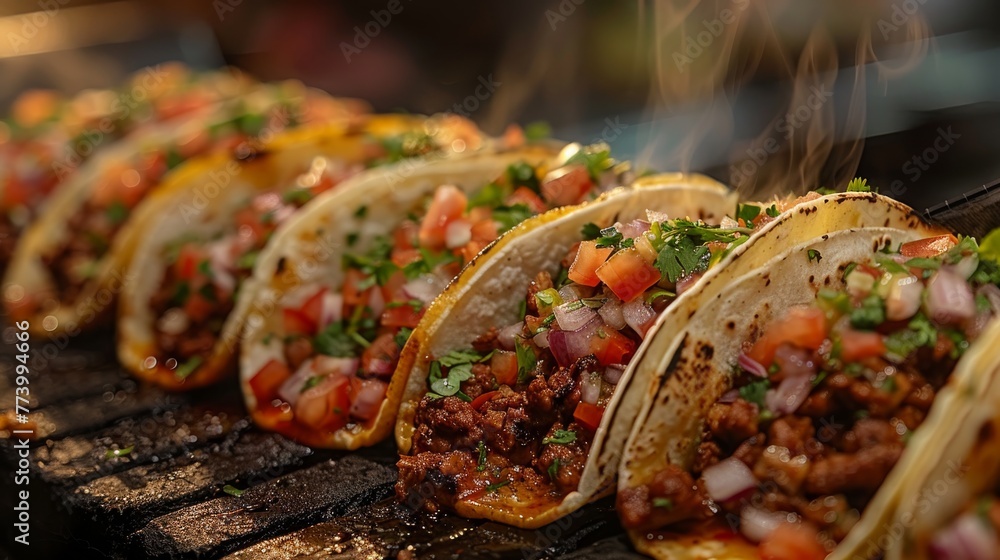 Mexican Street Tacos: A dynamic shot of street tacos being prepared ...
