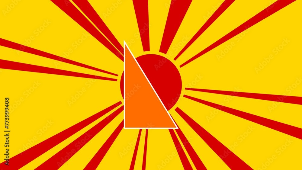 Right triangle symbol on the background of animation from moving rays ...