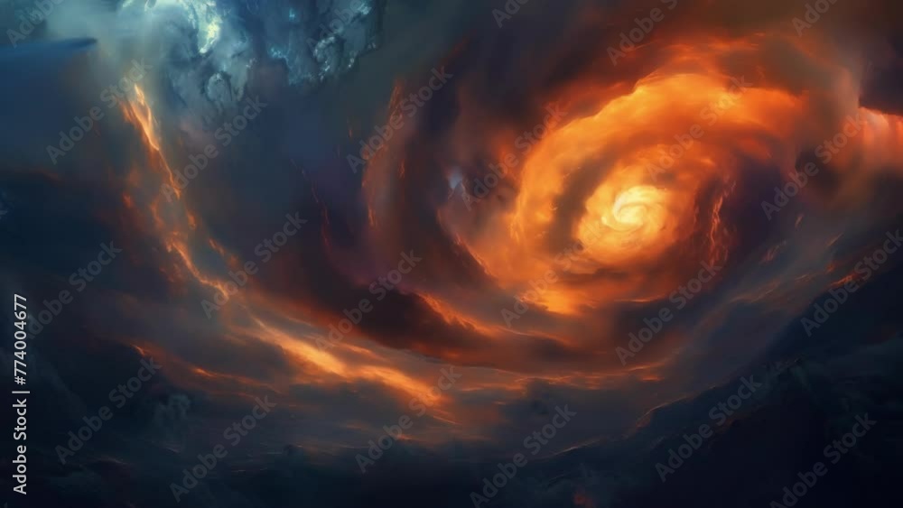 A visual representation of a chaotic weather system with swirling winds ...