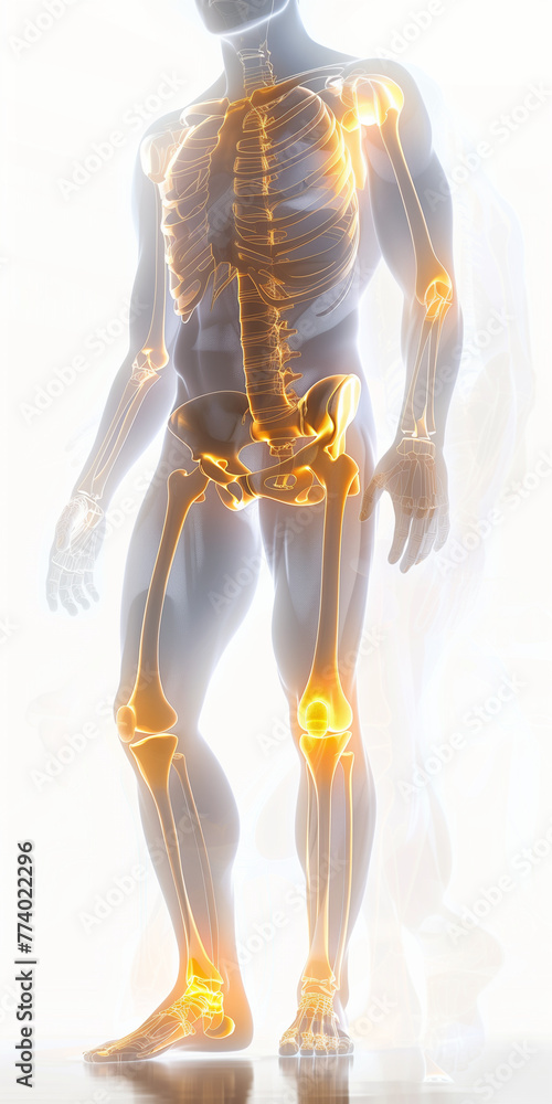 3D rendered illustration of a human figure with highlighted joints in ...