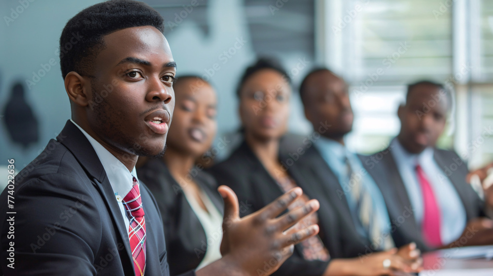 Foto de Black men in suits are arguing in the meeting room debate about ...