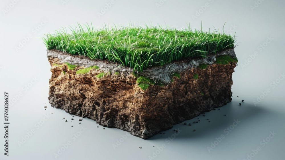 Soil geology cross section unveils a 3D cubical expanse of grassland ...