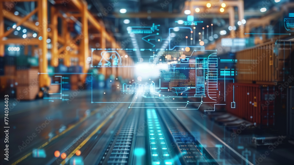 Operation management, A digitally enhanced image of a warehouse ...