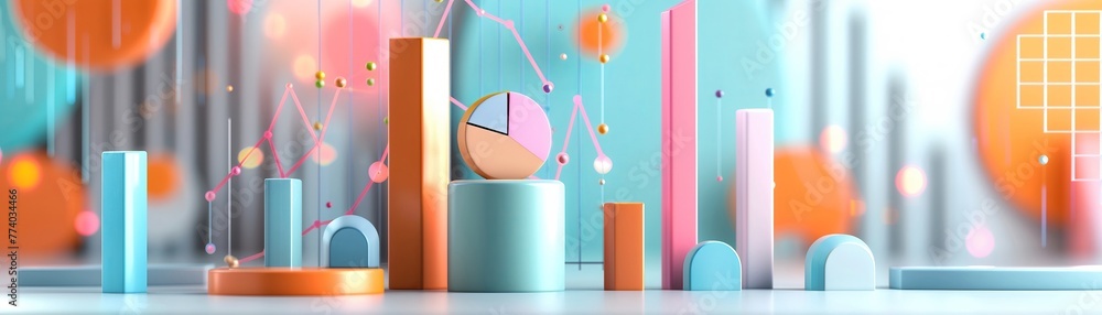 3D render icon 3D pie chart animated morphing into different animal ...