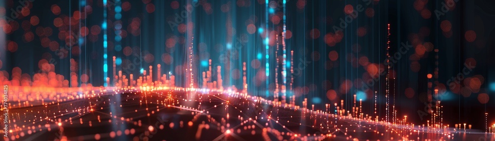 3D render icon 3D scatter plot with cute creatures interacting on a ...