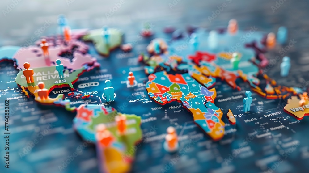 3D render icon 3D world map highlighting countries collaborating on ...