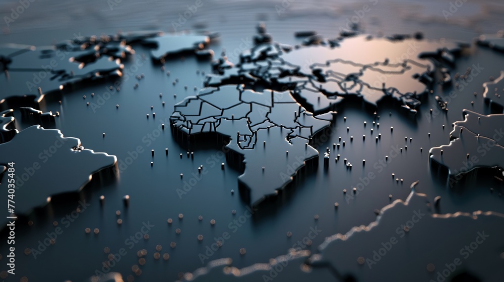 3D render icon 3D world map highlighting countries collaborating on ...