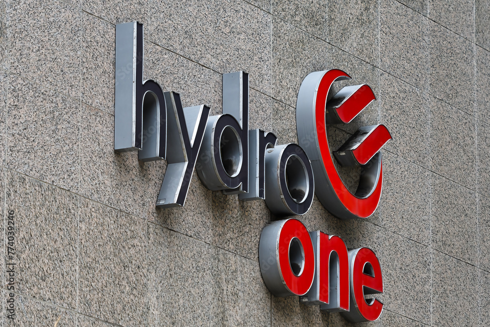 Logo sign of Hydro One, a power and energy company, Toronto, Canada ...