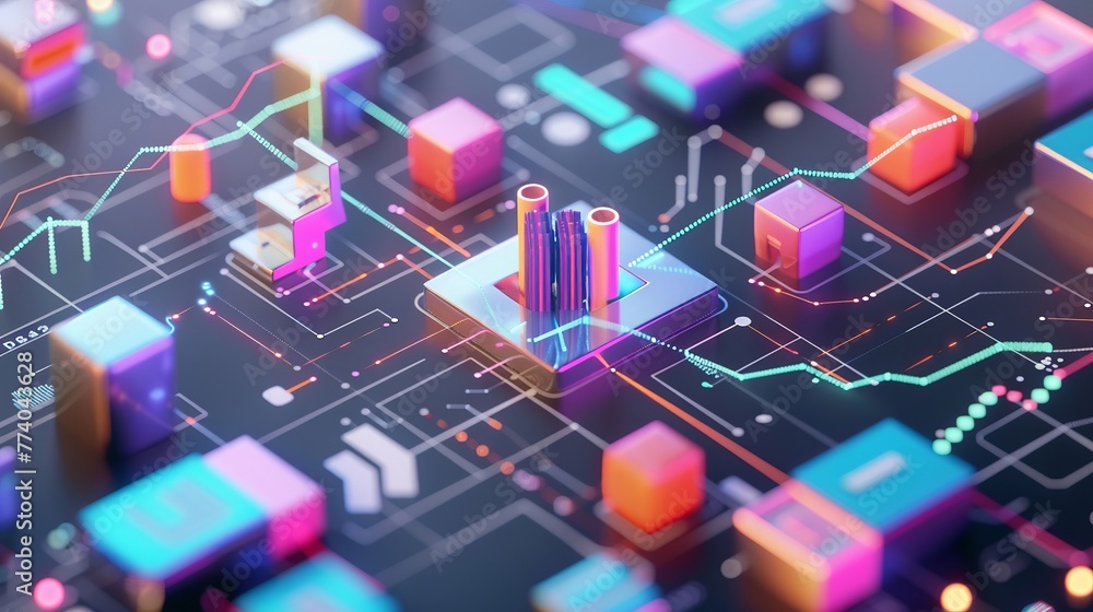 3D render icon Scatter plot with interconnected nodes visualizing data ...