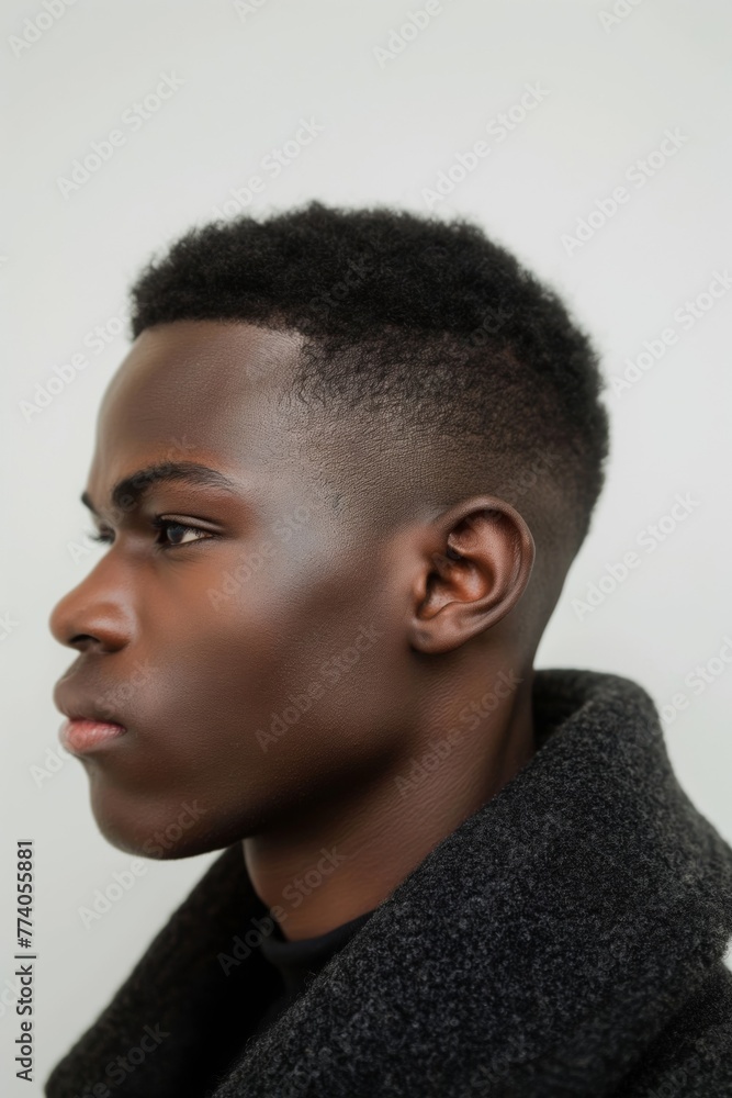 Side profile of a young man showcasing a stylish tapered fade haircut ...