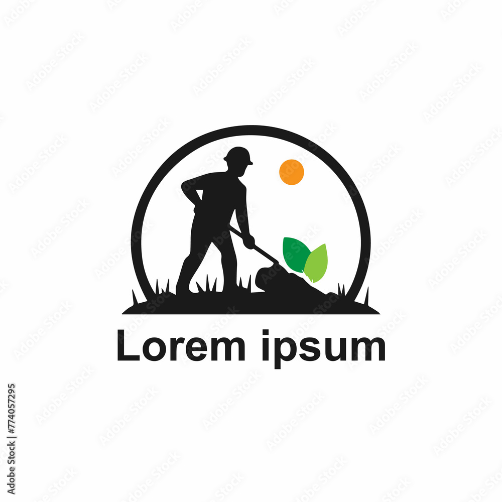 Vector man pushing lawn mower logo lawn mower landscaping logo design ...