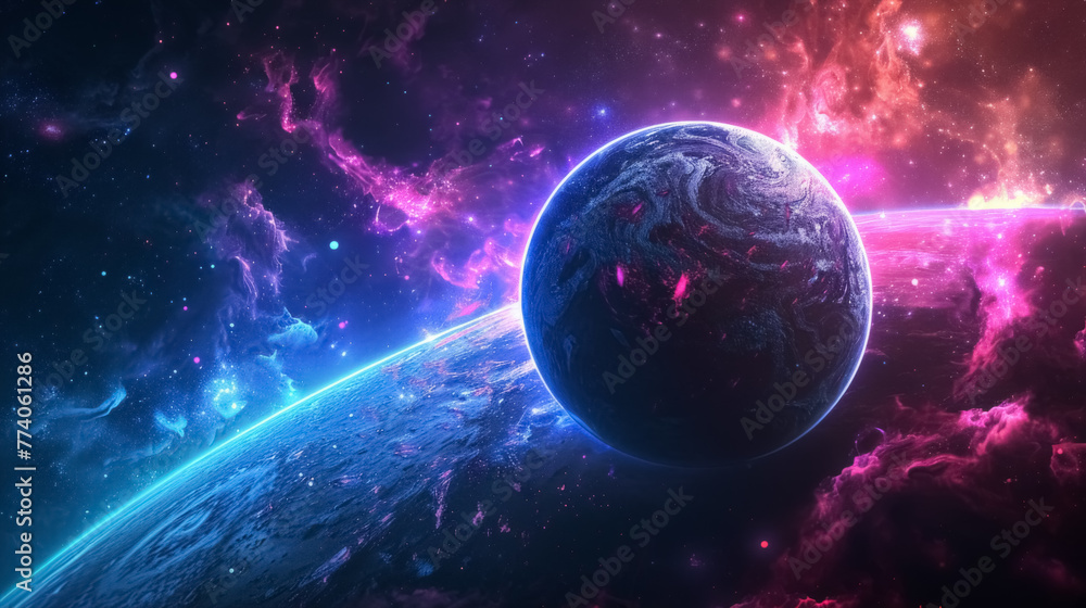 Cosmic panorama: Animated depiction of planet in vast cosmos ...