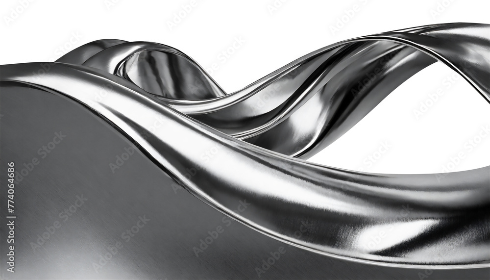 Abstract fluid metal bent form. Metallic shiny curved wave in motion ...