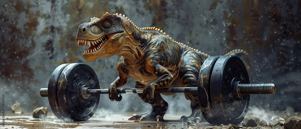 Weight lifting dinosaur t rex, strength training, prehistoric fitness ...