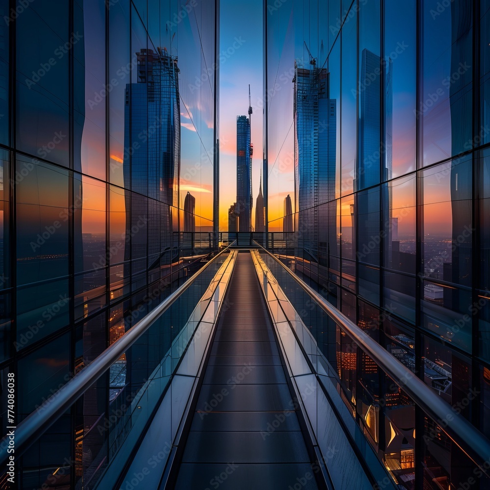 High-rise buildings, cityscape, modern architecture, sunset sky, urban ...