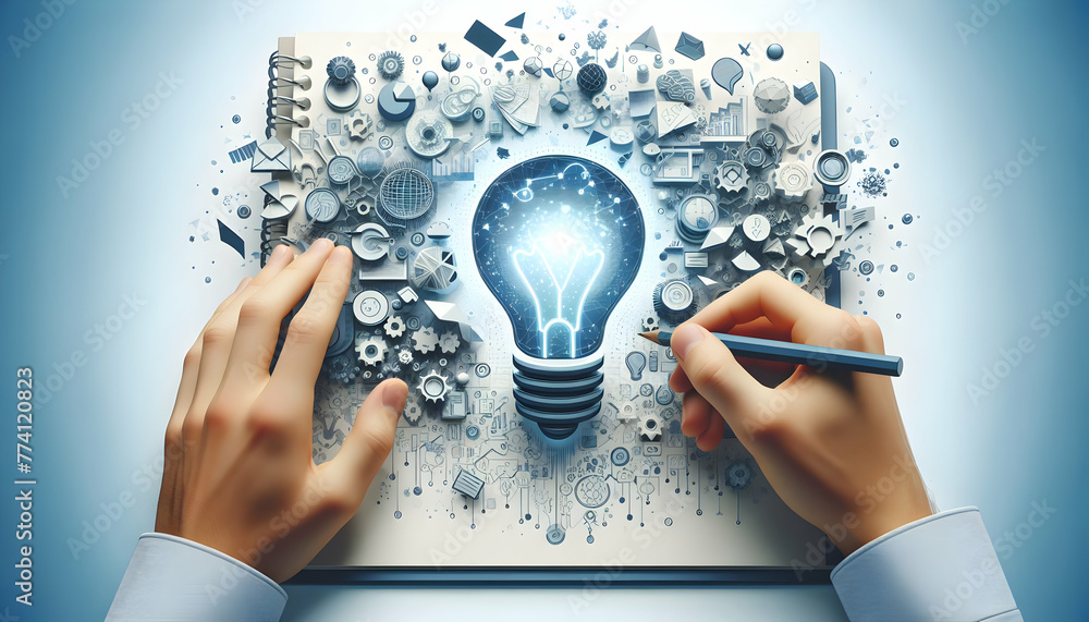 3d flat icon as Blueprint of Innovation A hand hovering over a ...