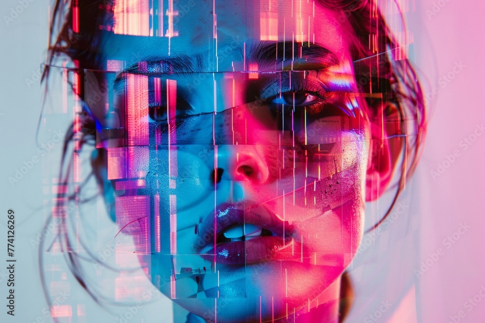 Fashion photography with intentional glitch distortions, stylish and ...