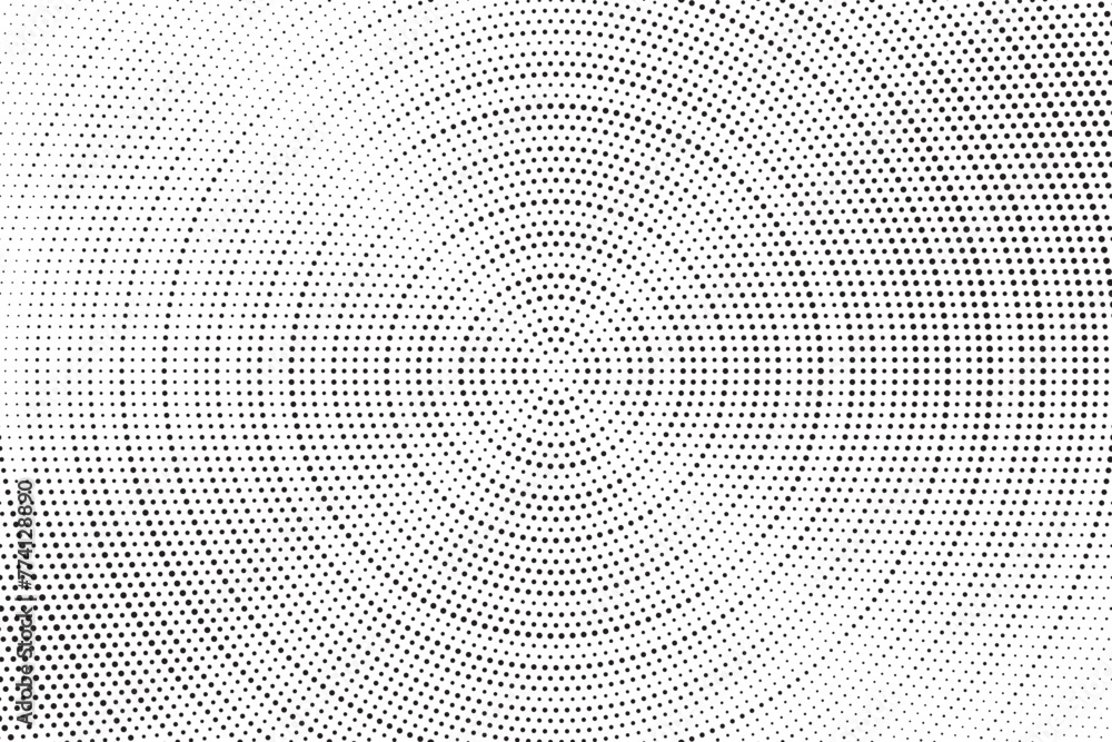 Radial halftone gradient background. Dotted concentric texture with ...