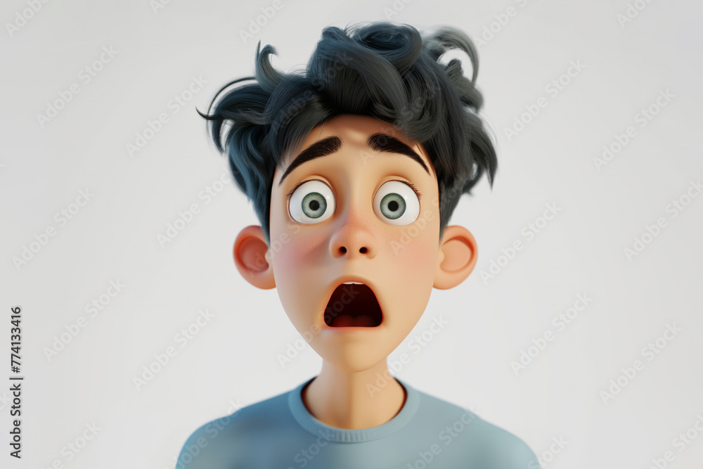 Surprised shocked scared cartoon character young adult man male boy ...