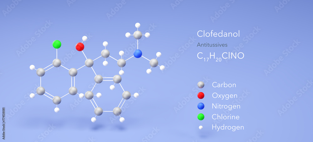 clofedanol molecule, molecular structures, local anesthetic, 3d model ...
