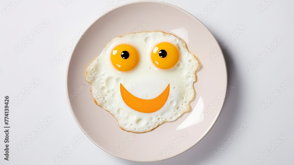 Funny scrambled eggs in a plate on a white background, funny character ...