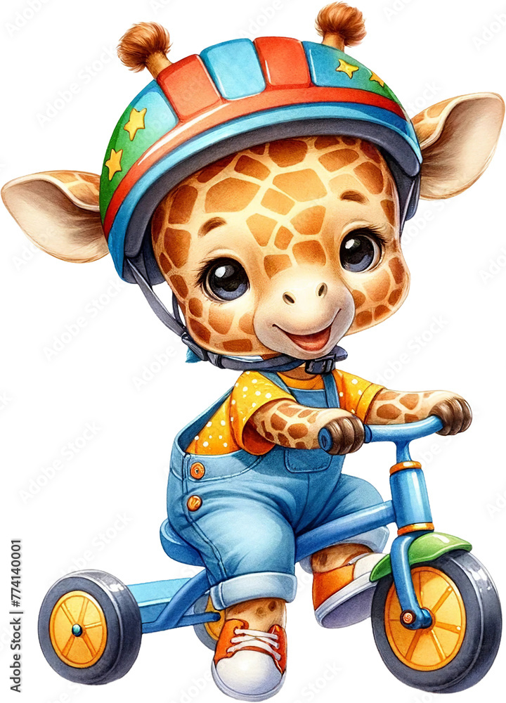 Cartoon Giraffe on Tricycle Stock Illustration | Adobe Stock