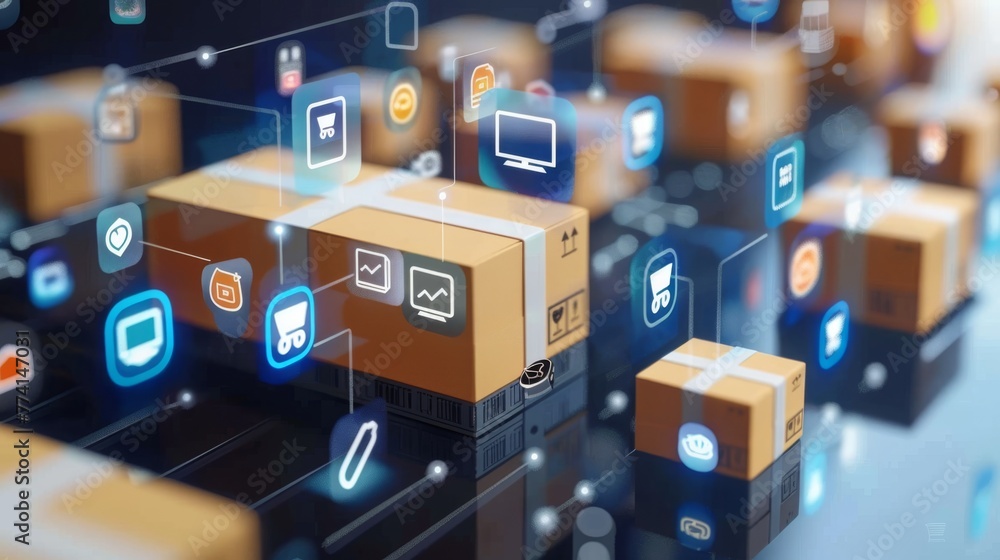 Conceptual image of a smart logistics system with digital icons ...