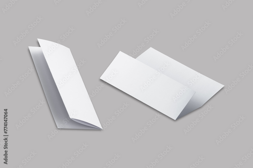 Closed and open Blank Empty Trifold Paper Leaflet With Shadow. Trifold ...
