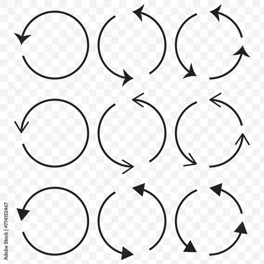Set of circle arrow vector icons. Recycling icon. Circular vector arrows. Refresh and reload ...
