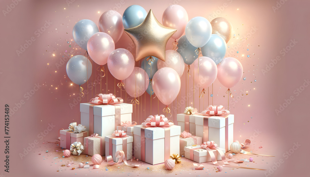 Compose an image with a gentle pastel pink background, featuring a ...