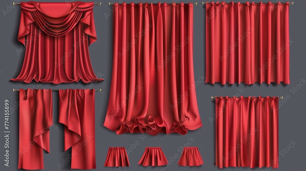 Theatre or cinema stage red curtain with folds. Realistic modern ...