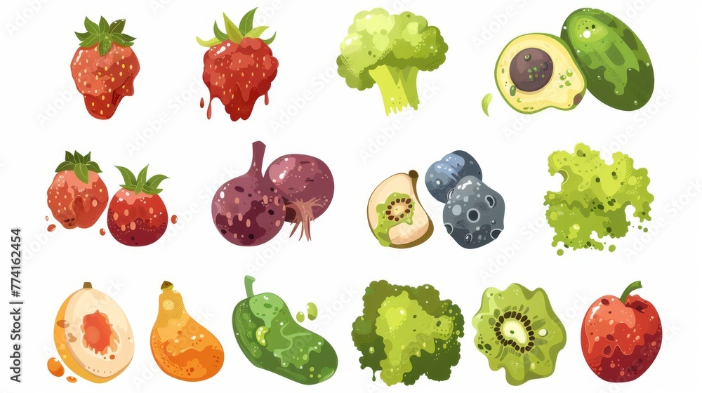 Cartoon modern illustration of moldy rotten food. Deteriorated moldy ...