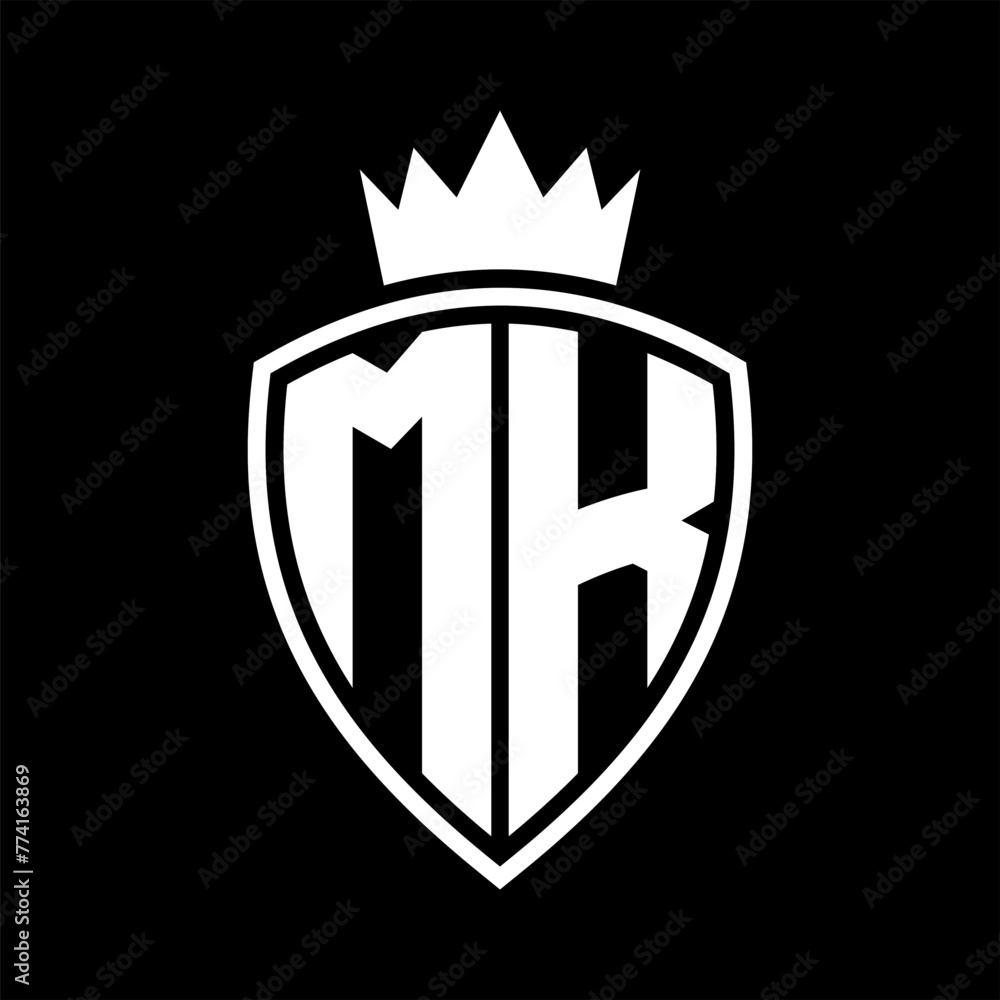 MK Letter monogram shield and crown outline shape with black and white ...