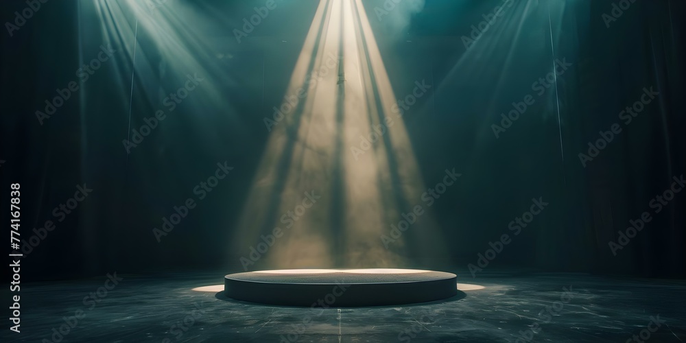 Empty stage with a single spotlight highlighting the center creating a ...
