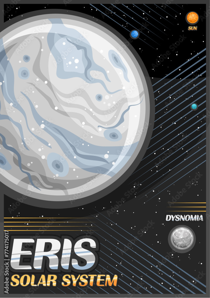Vector Poster for dwarf planet Eris, vertical banner with illustration ...