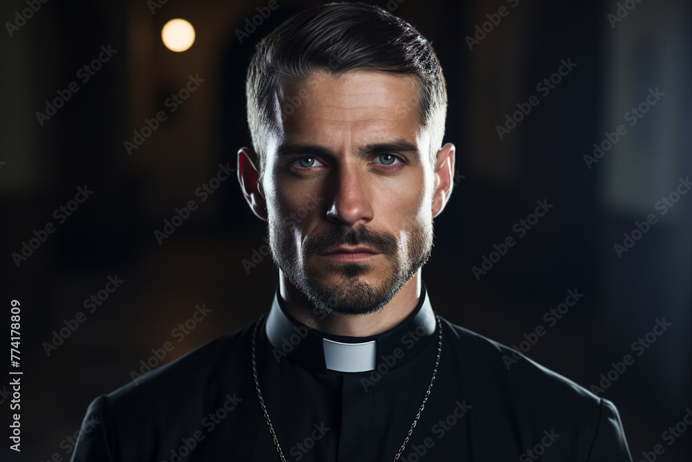 Generative AI picture of blessed priest praying have faith believe in ...