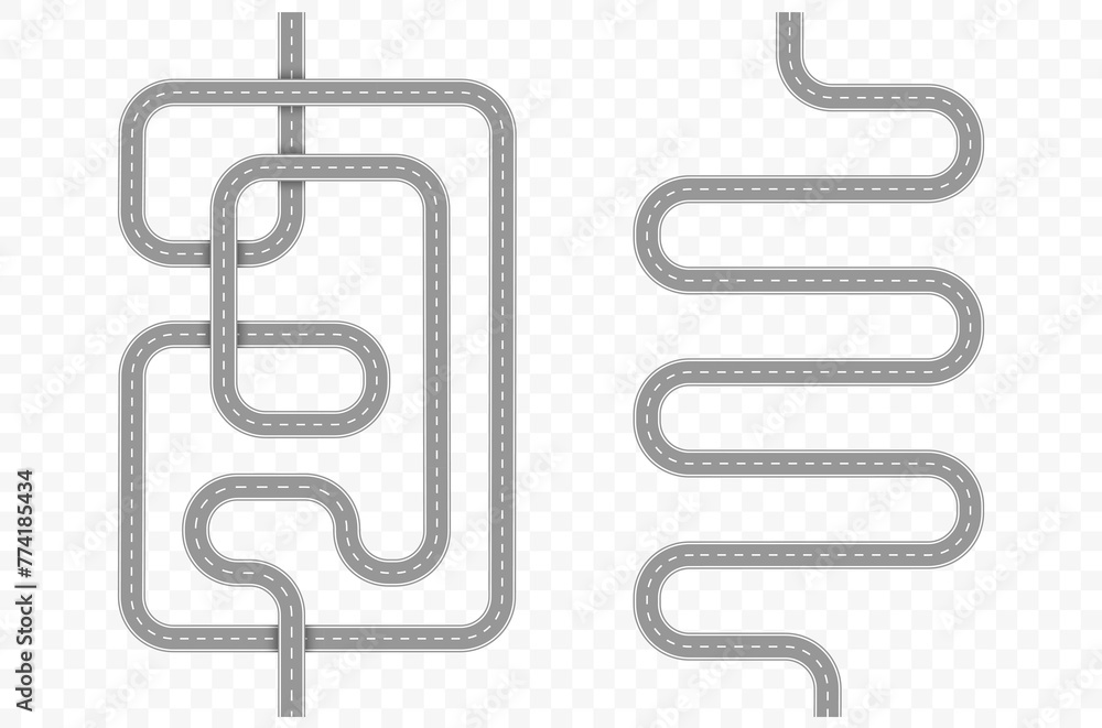 Road path with turns and crossroads. Template isolated on transparent ...