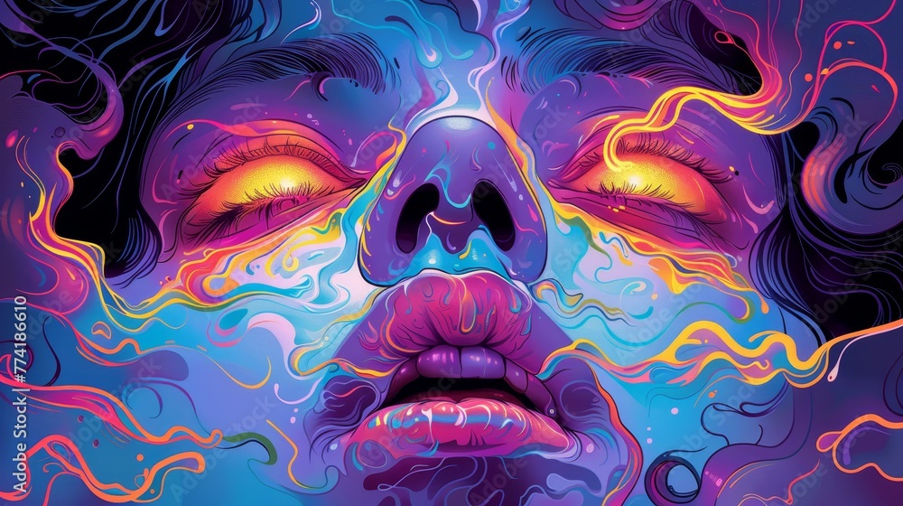 Psychodelic trippy face looking straight into the camera. the character ...