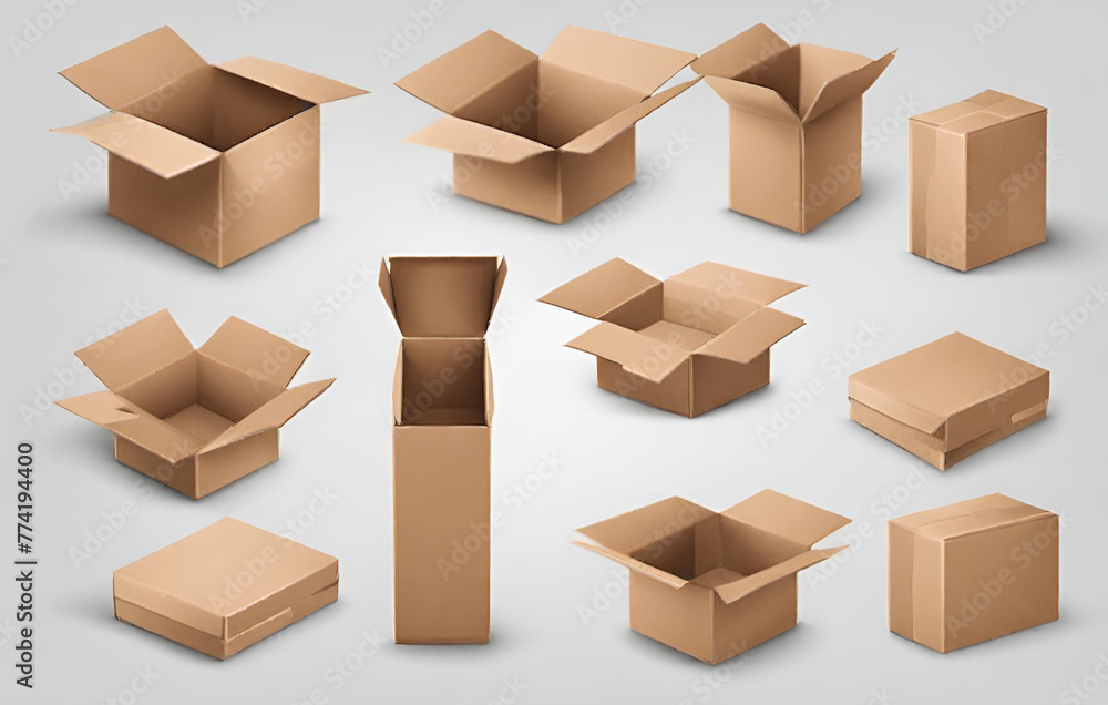 Free vector realistic cardboard set of nine boxes opened closed top and ...