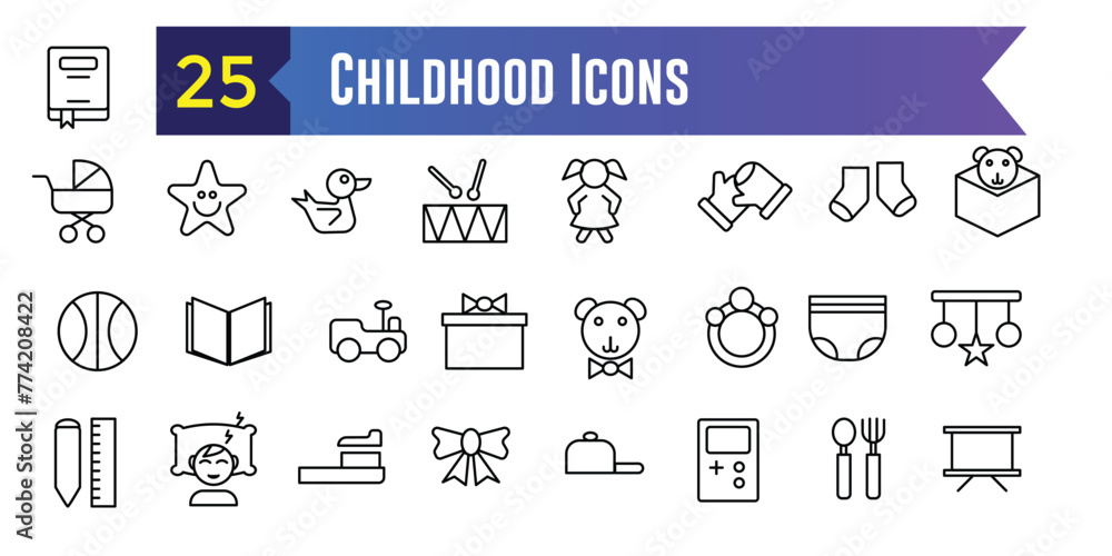 Childhood activity icons set outline vector. Kids development icon for ...