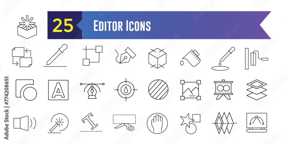 Editor icons set. Set of editor icons for ui design isolated. Outline icon collection. Editable ...