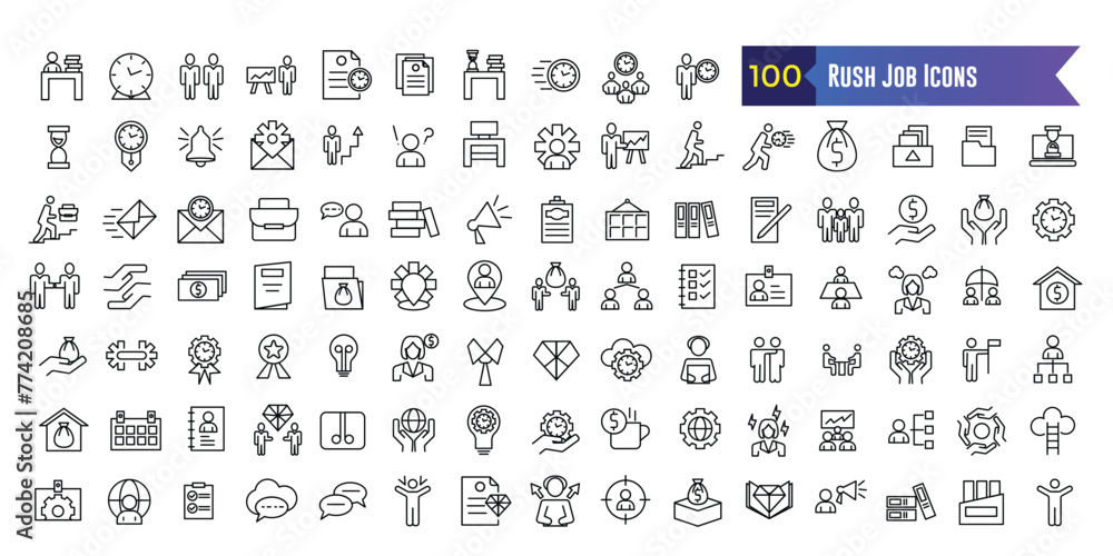 Rush job icons set. Set of rush job vector icons for ui design. Outline ...